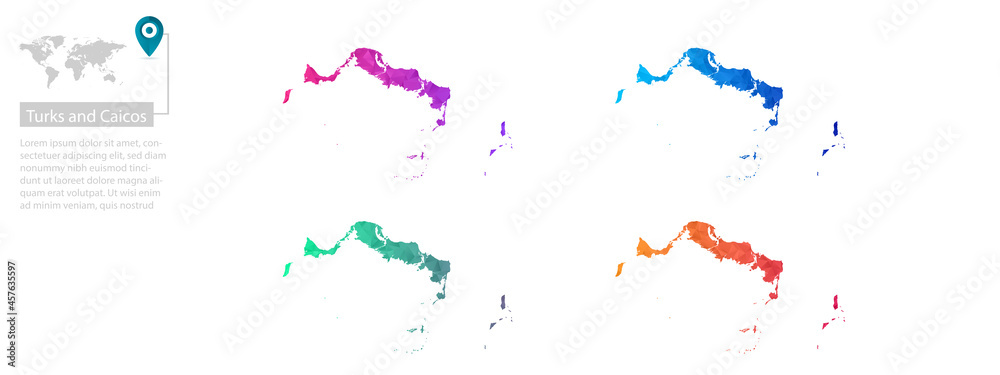 Set of vector polygonal Turks and Caicos maps. Bright gradient map of ...