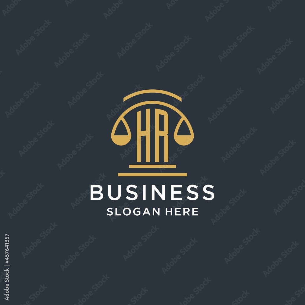 HR initial with scale of justice logo design template, luxury law and ...