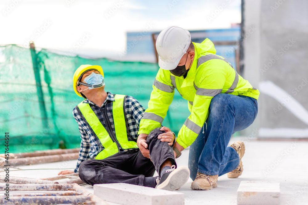 Accident at construction site. Physical injury at work of construction ...