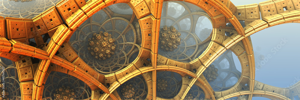 Golden construction and structures, abstract fantastic shapes of ...