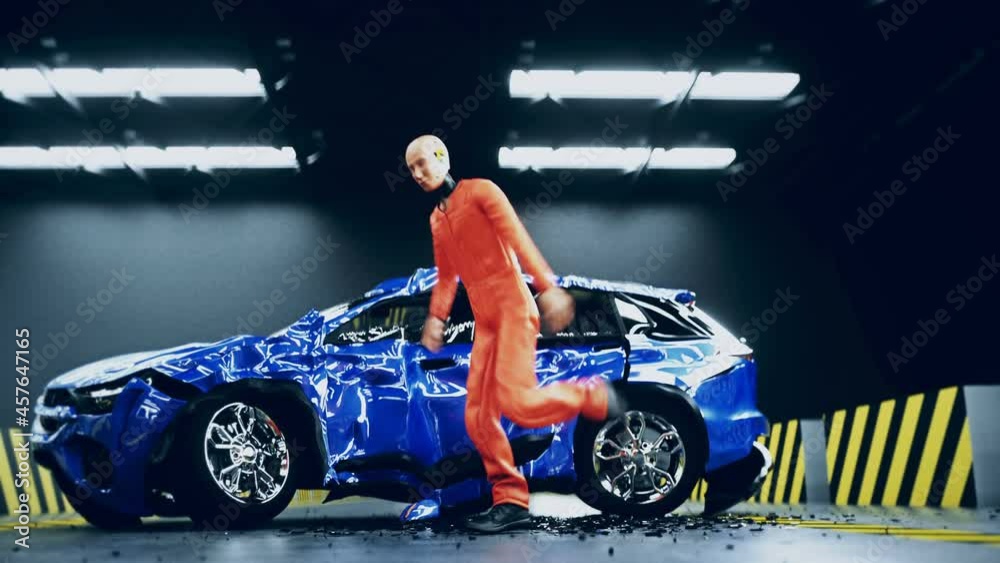 Crash test funny dummy, mannequin dancing. Car crash. Realistic 4k ...