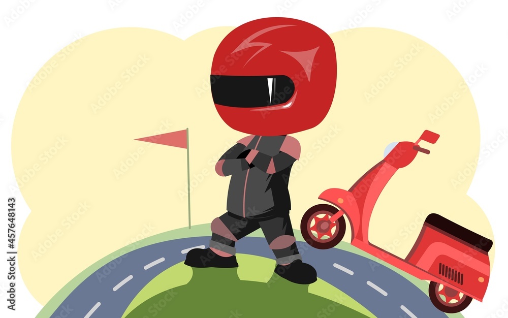 Scooter driver. Biker Cartoon. Child illustration. Won. In a sports ...