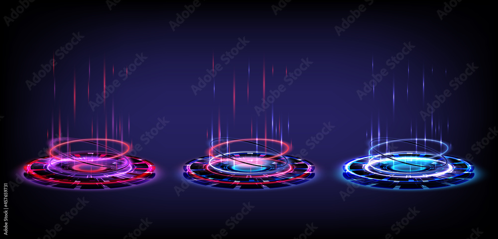 Sci-fi digital high-tech collection in glowing HUD elements interface ...