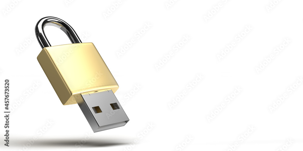 3D render cryptocurrency hardware storing lock. USB stick technology ...