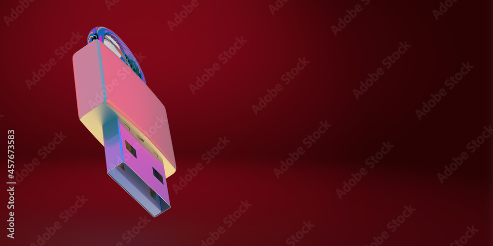 3D render cryptocurrency hardware storing lock. USB stick technology ...
