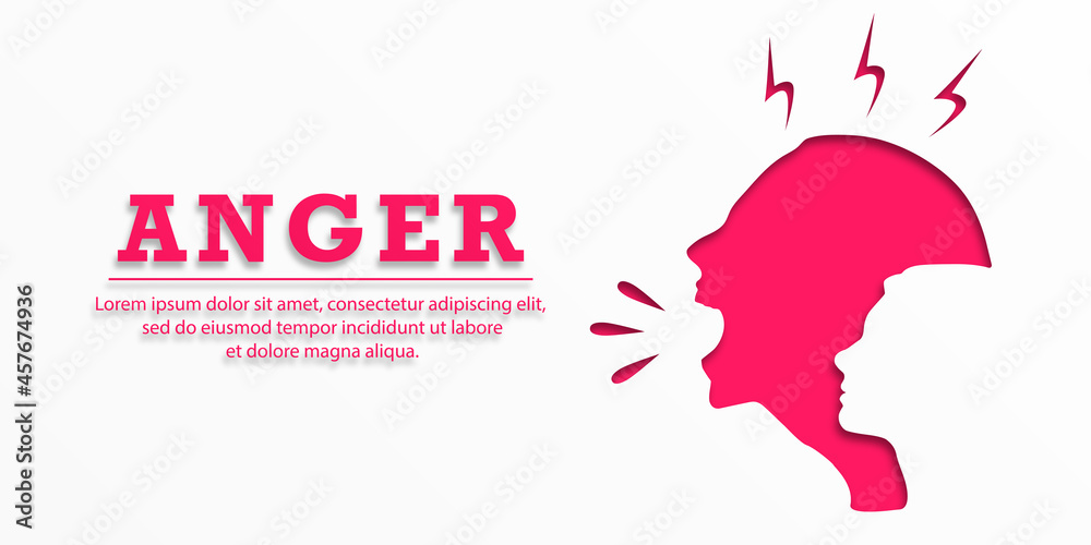 Angry girl screams. Lettering: ANGER. Frustrated woman with nervous ...