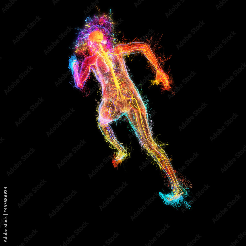 Anatomy, x-ray look of a human body with dynamic glowing energy field ...