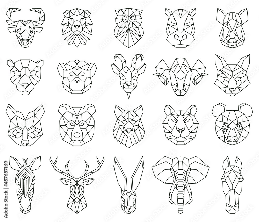 Polygonal geometric linear animal fox, deer, bear portraits. Animals ...