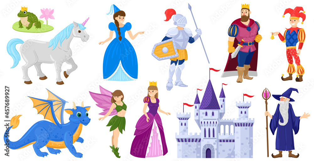 Vecteur Stock Cartoon fairy tale medieval magic world characters ...