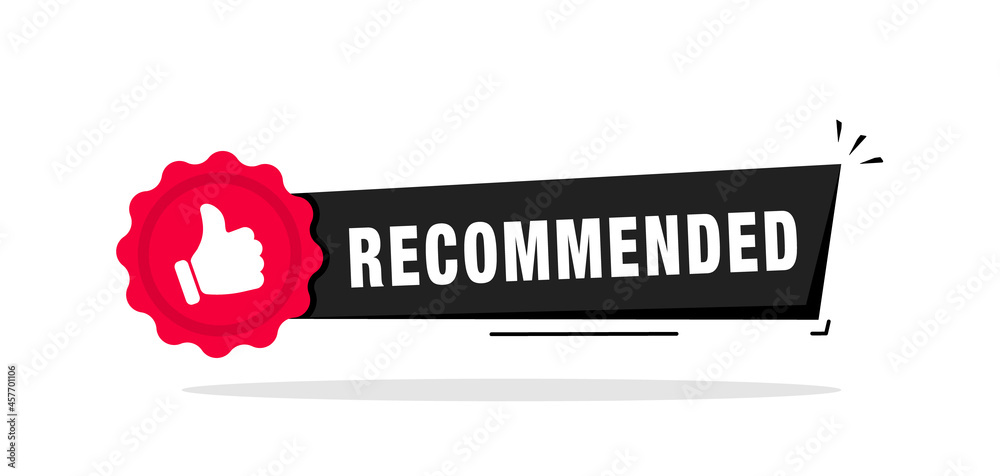 Vetor de Recommend icon with thumb up. Best brend. Emblem ...