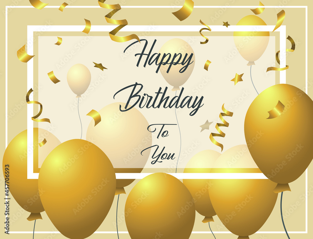 Happy Birthday vector card. Golden color birthday greeting card with ...