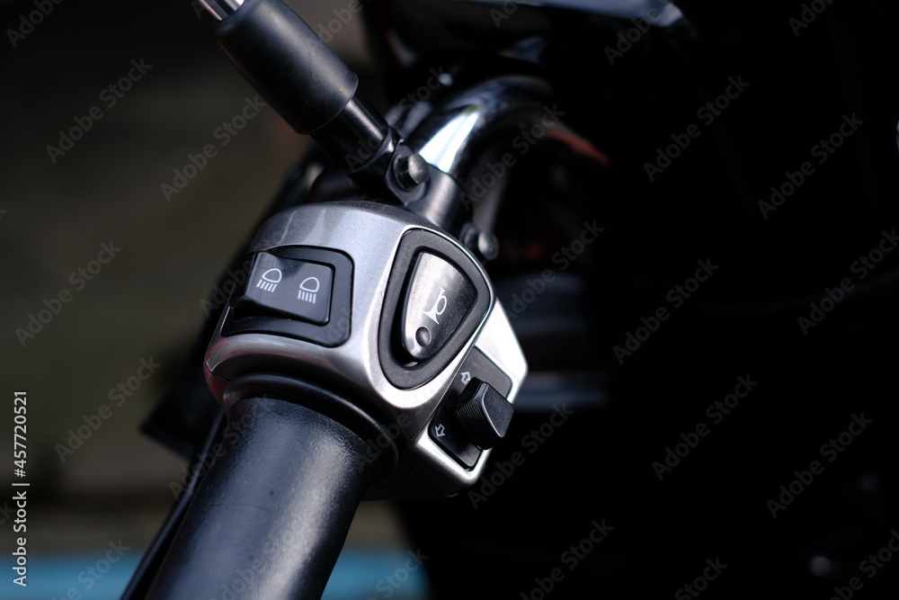 Handlebar switch on the right side of the motorcycle. Stock Photo ...