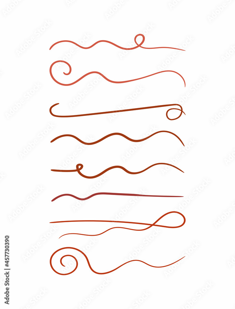 Set of different underlines. Isolated underscores drawn by hand. Sketch ...