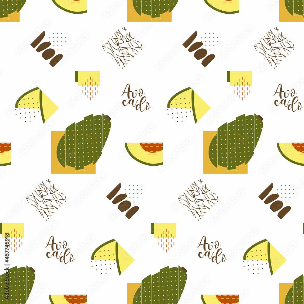 Avocado tropical fruit geometric seamless pattern with hand drawn ...
