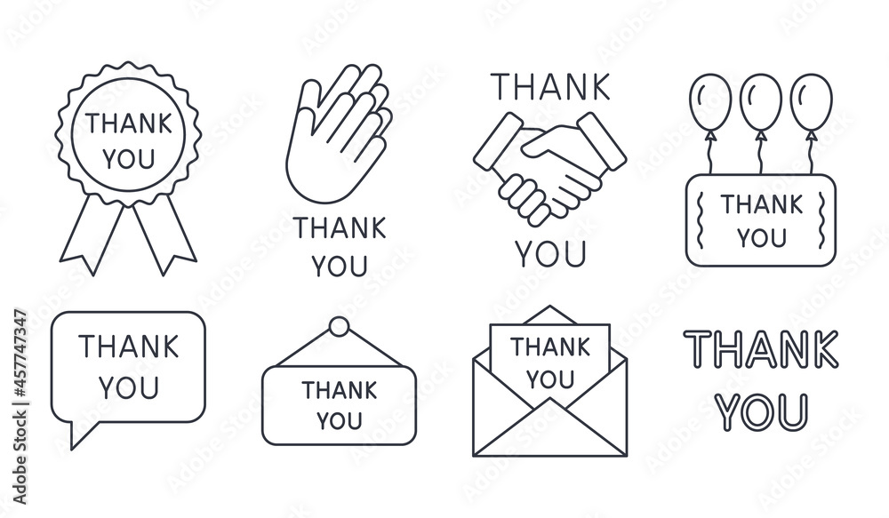 Vector icons Thank you. Editable stroke. Applause handshake letter icon ...