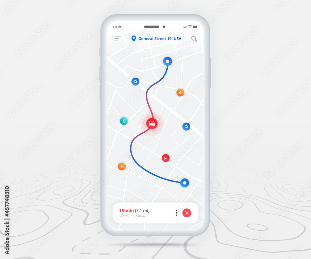 Map GPS navigation app ux ui concept, Mobile map application ...