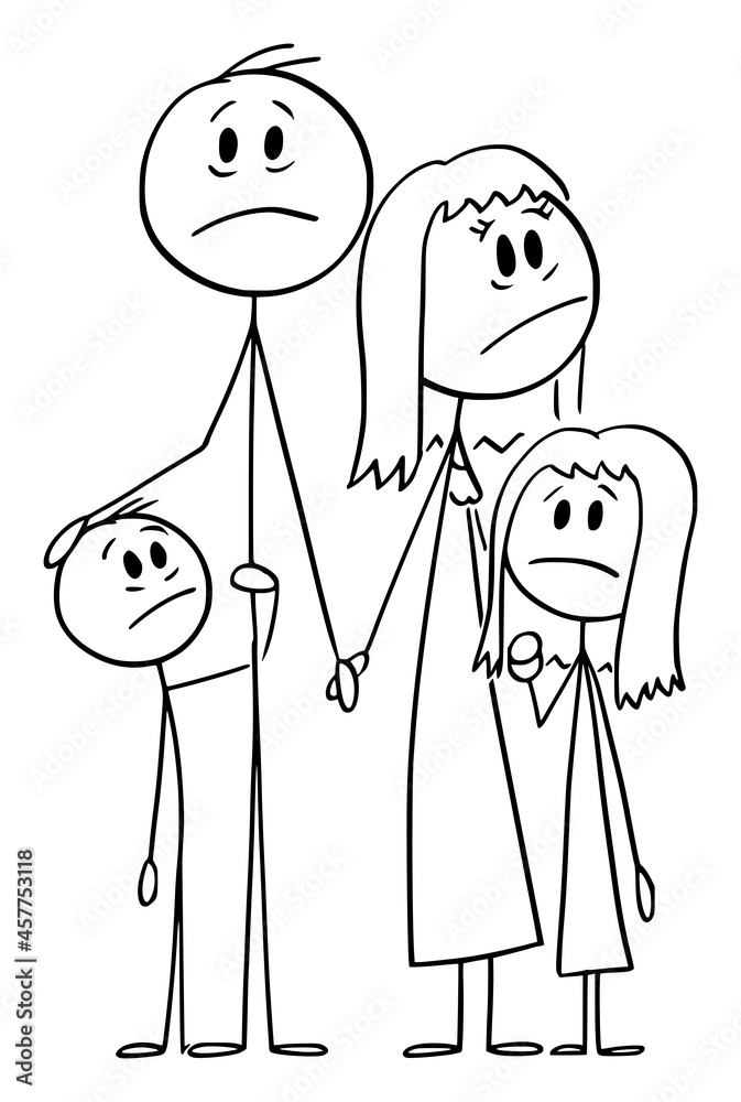 Frustrated, Stressed or Frightened Family with Children , Vector ...