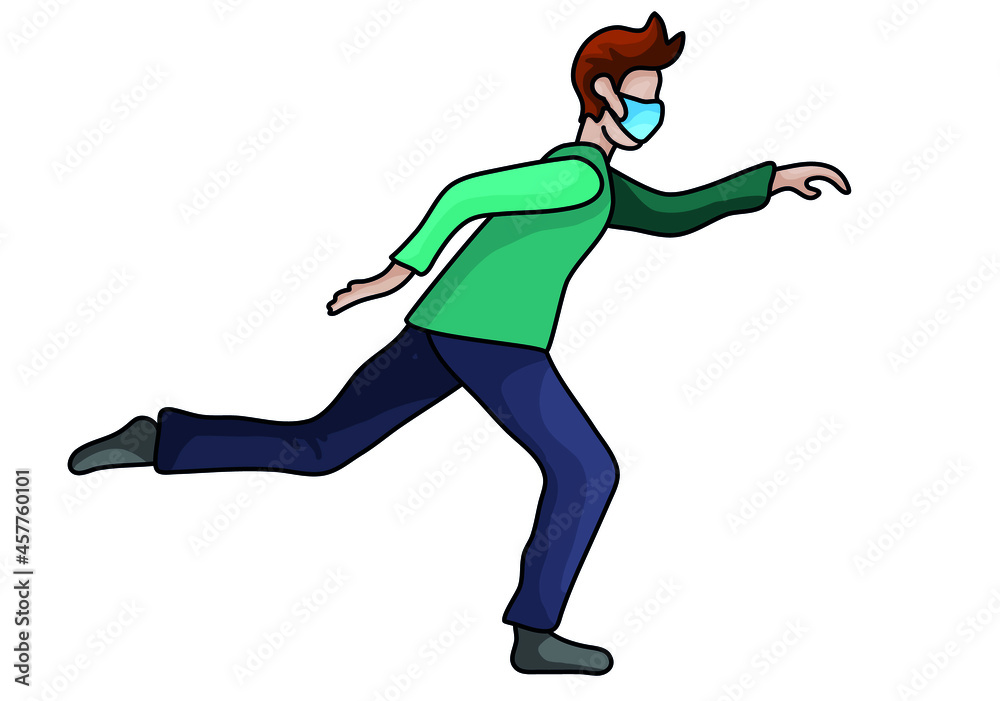 Vector printable character illustration: Running man wearing face mask ...