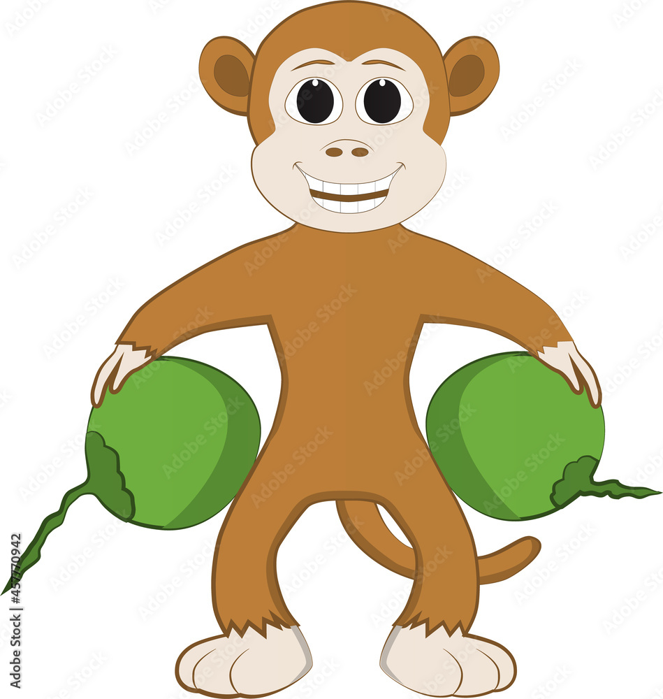 Cartoon illustration of a monkey and coconuts Stock Vector | Adobe Stock