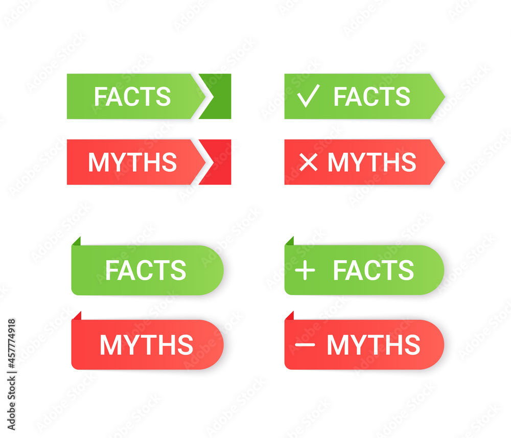 Fact and Myth stickers. Truth or false green red badges. Infographic ...