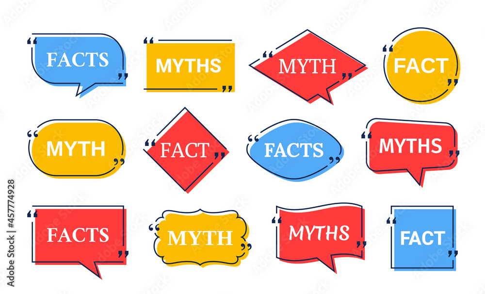 Fact myth in speech bubbles. Vector illustration. Truth or lie marks in ...