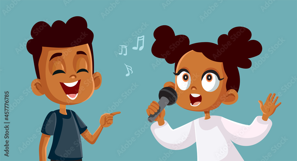 Young Boy Making Fun of Little Girl Singing Vector Cartoon Stock Vector ...