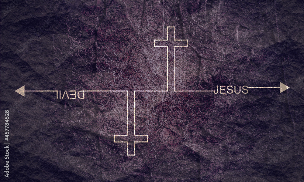 Gods and satanic thin line crosses with way arrows Stock Illustration ...