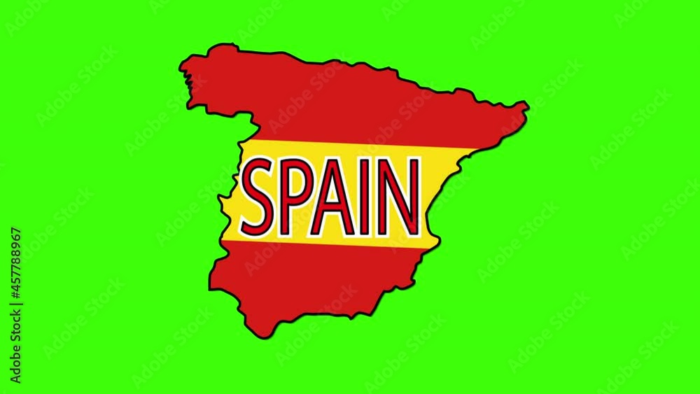 The Spain country territory map seamless loop animation. Red and yellow ...