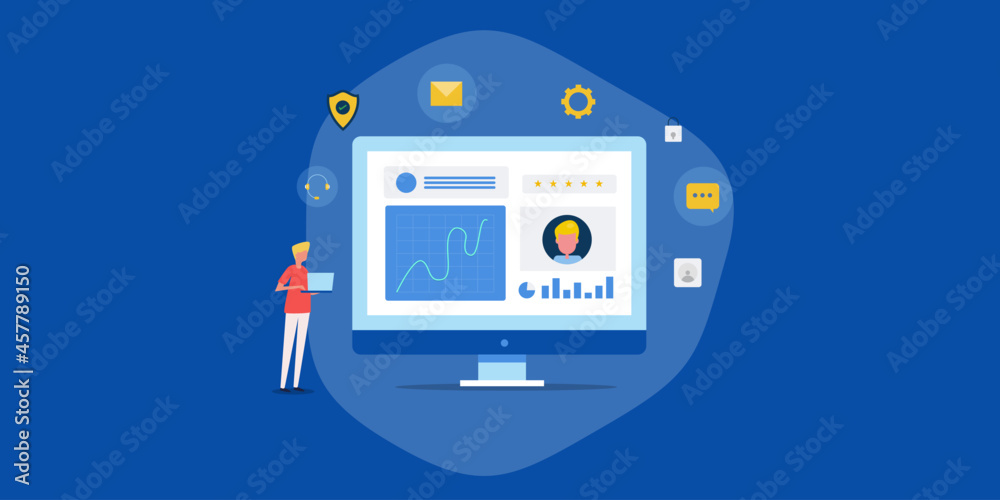 It professional with laptop managing online customer database, customer ...