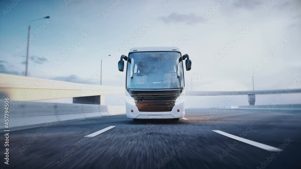 3d model touristic passenger bus on highway. Very fast driving. Tourism ...