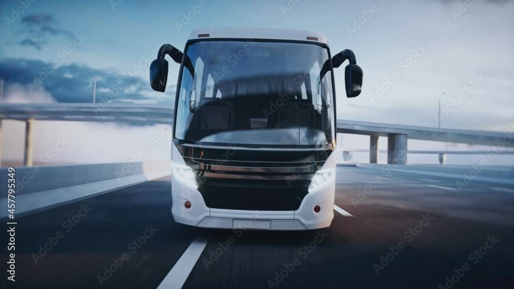 3d model touristic passenger bus on highway. Very fast driving. Tourism ...
