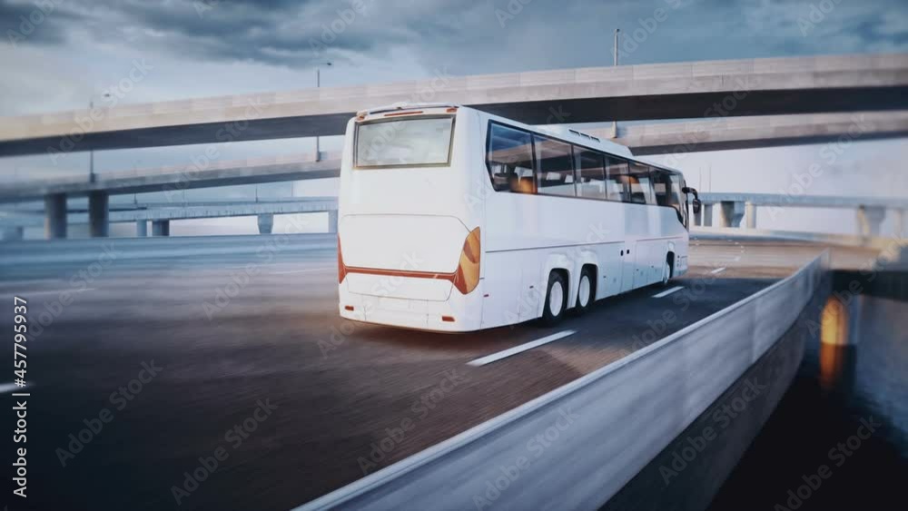 3d model touristic passenger bus on highway. Very fast driving. Tourism ...