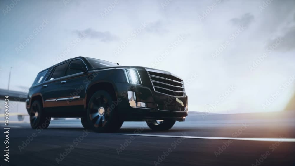 3d model luxury black car on highway. Very fast driving. Realistic 4k ...