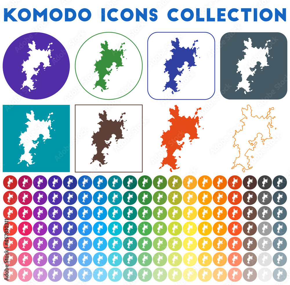 Komodo icons collection. Bright colourful trendy map icons. Modern ...