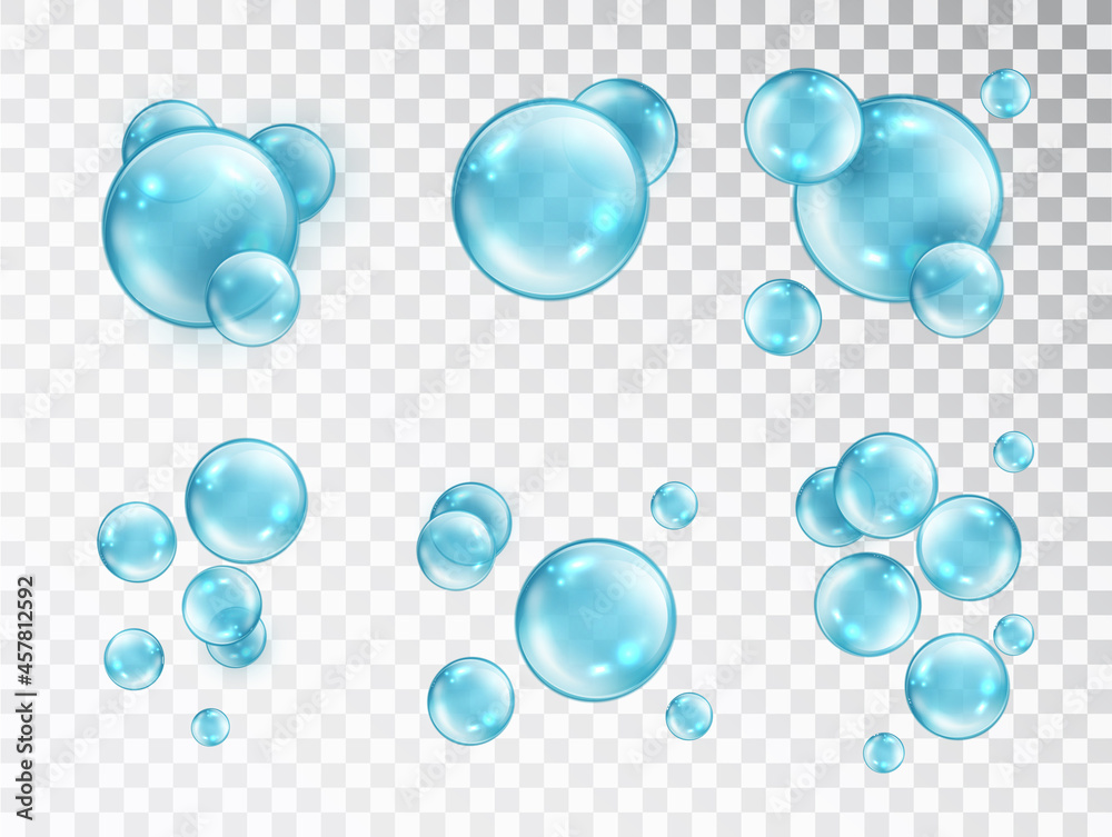Water bubbles set isolated on transparent background. Cosmetic aqua ...