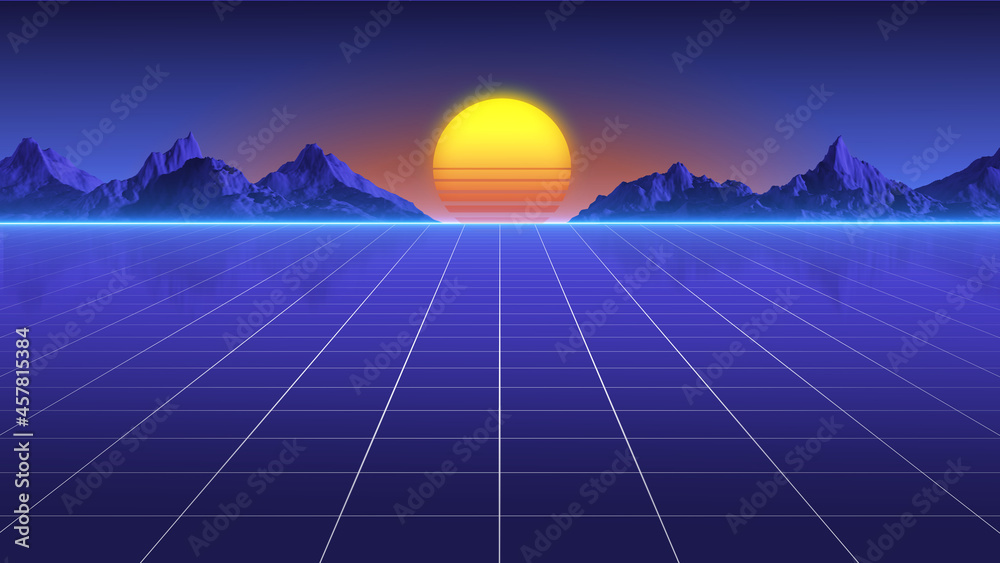 Retro Sci-Fi Background. Digital Cyber Surface Concept. 3d rendering of ...