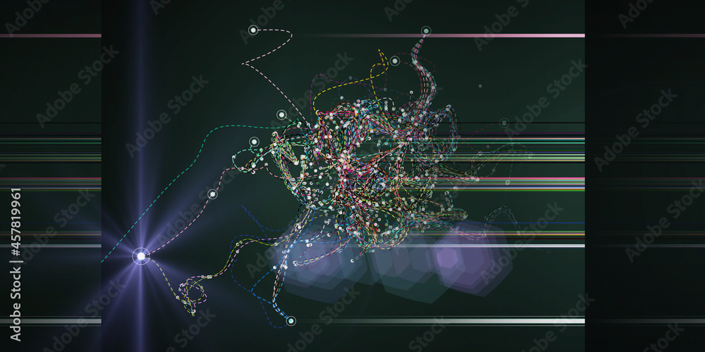 Abstract Background With Chaotic Dashed Paths Connecting Dots Analytics Algorithms Data