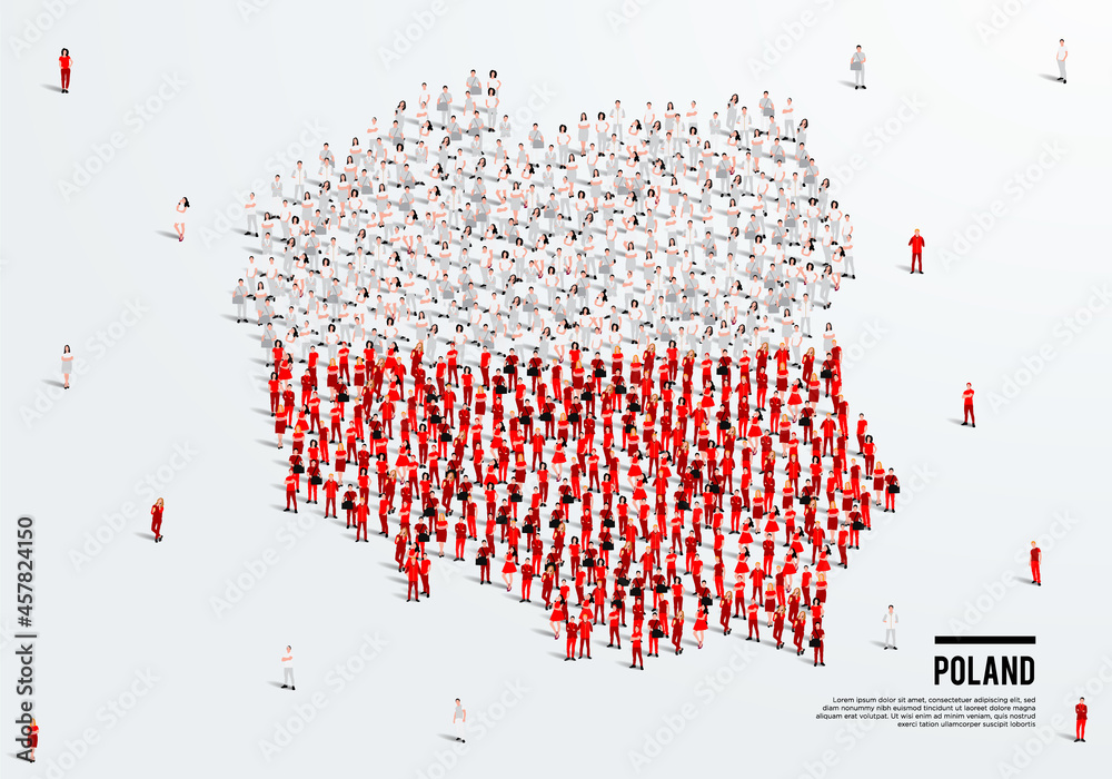 Poland Map and Flag. A large group of people in the Poland flag color ...