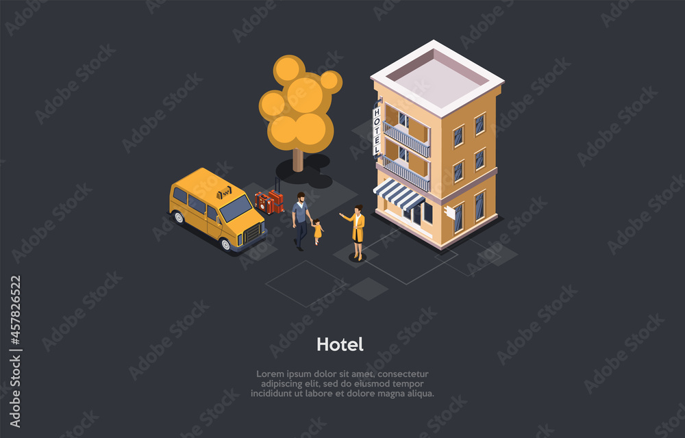 Hotel Service Concept Design. Isometric Composition, Cartoon 3D Style ...