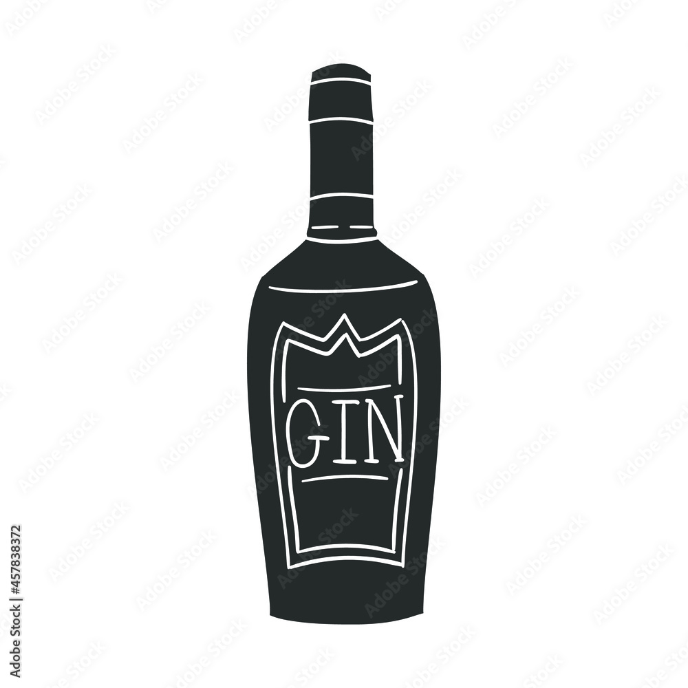 Gin Bottle Icon Silhouette Illustration. Cocktail Drink Vector Graphic ...