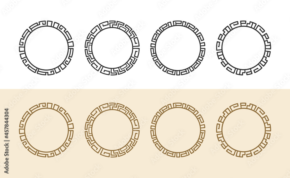 big Set of vintage luxury golden ancient Greek border round decorative ...