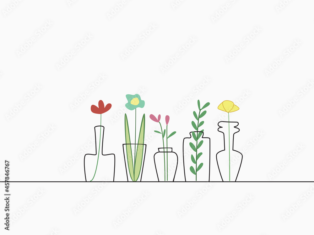 simple minimal black line cartoon cute potted flower plant hand drawing ...