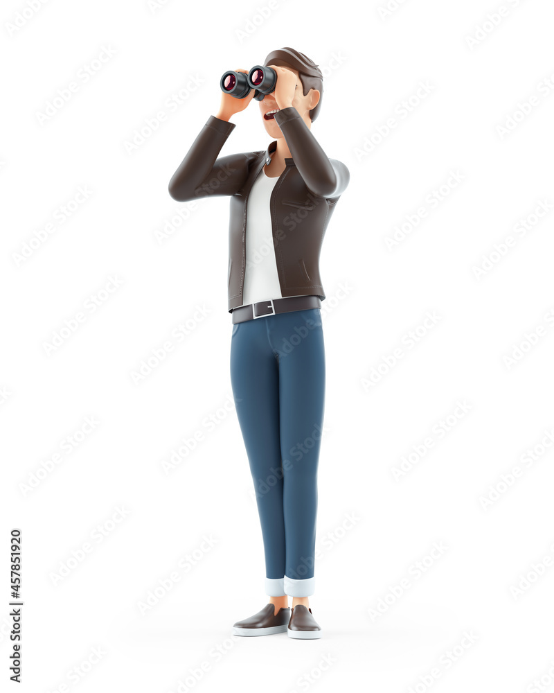 3d cartoon man looking through binoculars Stock Illustration | Adobe Stock