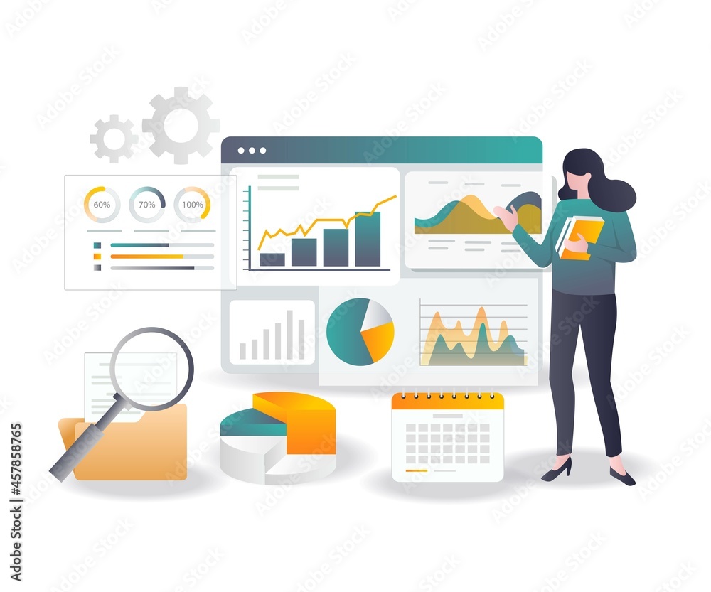 flat design concept data report and analyze Stock Vector | Adobe Stock