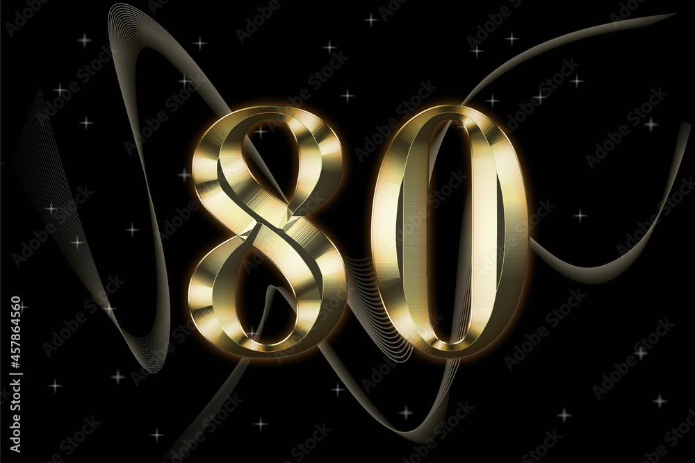 Golden luxury number 80 isolated on black background with gold accents ...