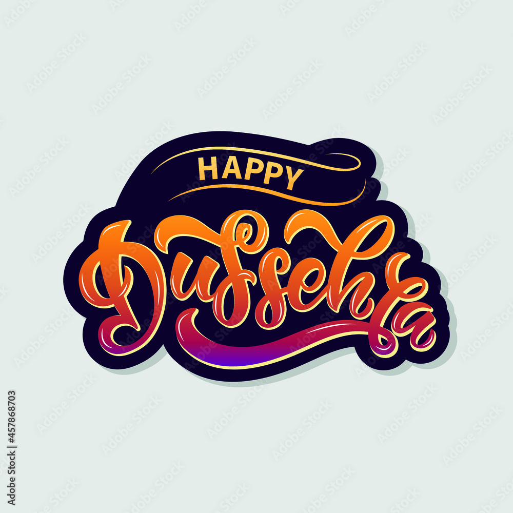 Happy Dussehra sticker, hand drawn text. Modern brush calligraphy, hand ...
