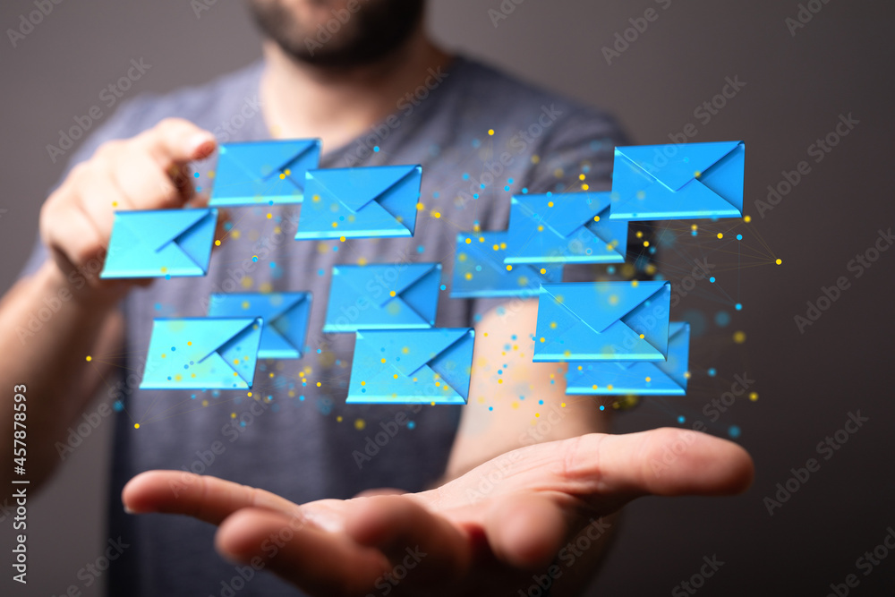 3D rendering flying email icon and web flying Stock Photo | Adobe Stock