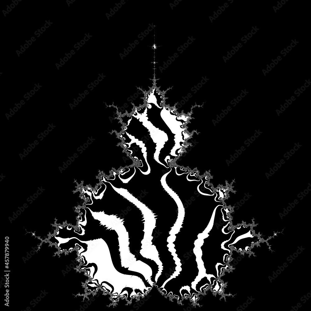 mandelbrot style fractal black and white intricate shape on a plain ...