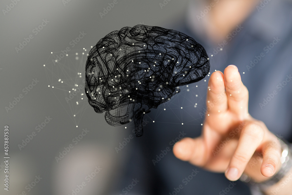 Human brain activity with plexus lines.. External cerebral connections ...