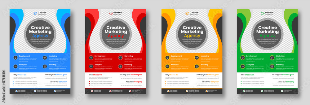 Corporate business flyer template design set with blue, red, green, and ...